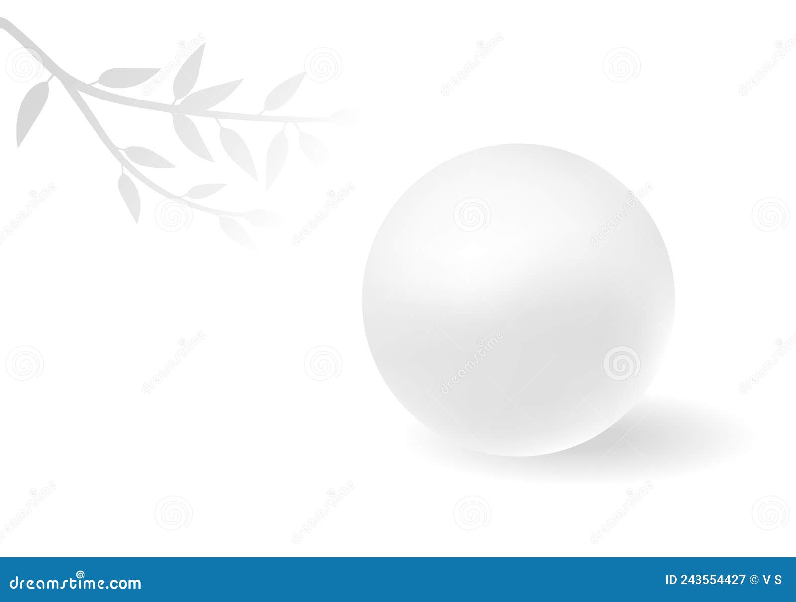 Illustration, 3d, White Ball, Sphere and Shadow of a Branch with Leaves ...