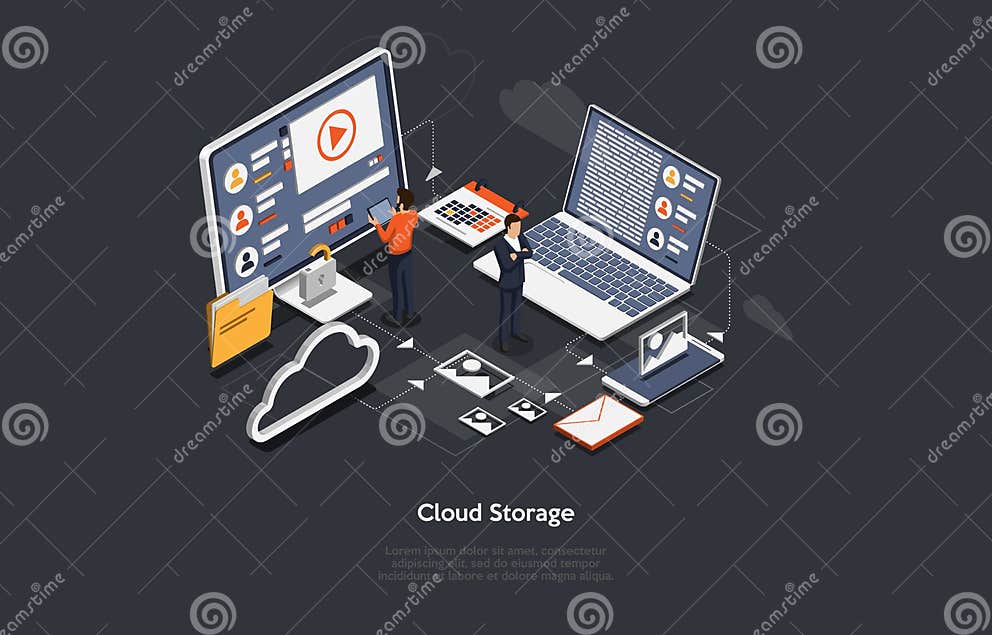 Illustration on Dark Background. Data Cloud Storage Concept Stock ...