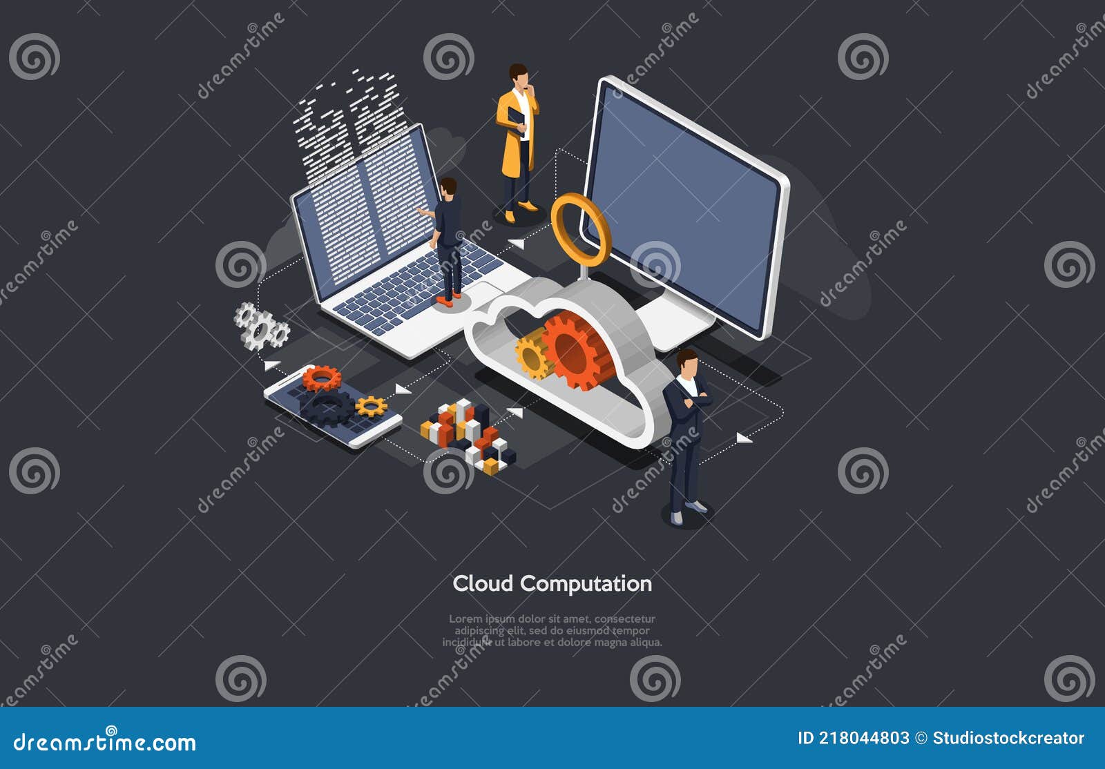 Illustration on Dark Background. Information Cloud Computation Concept ...