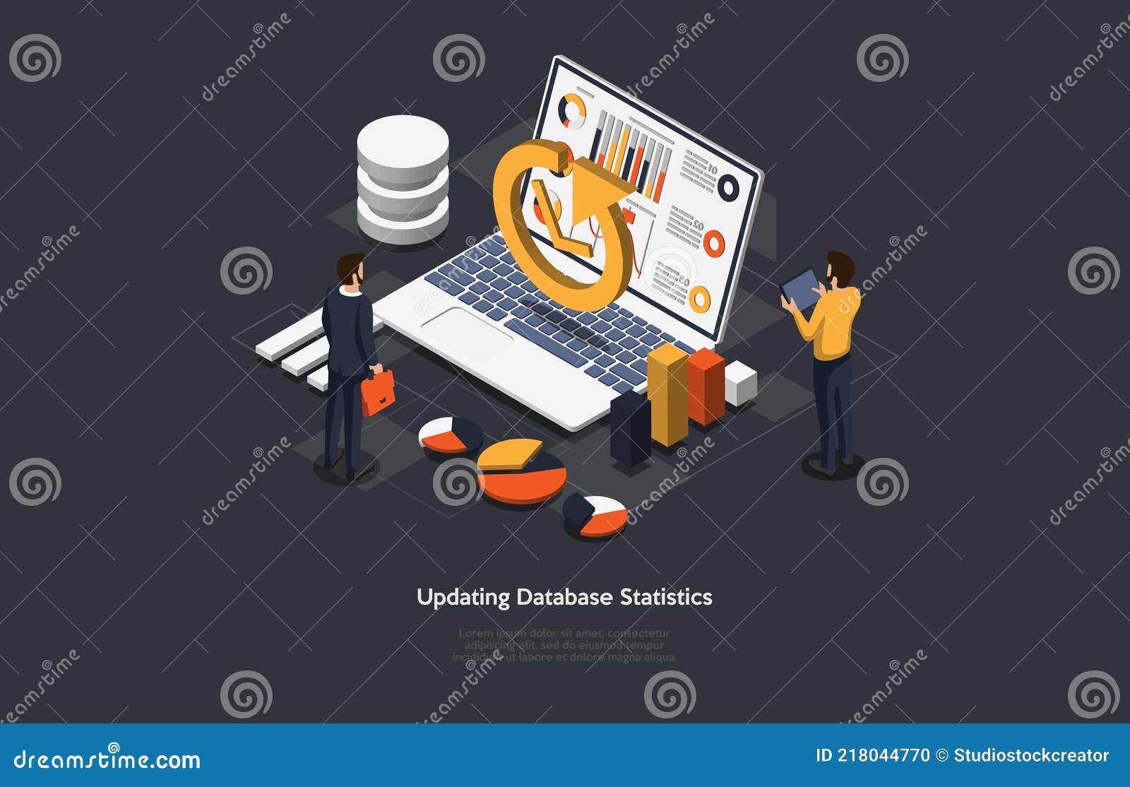 Illustration on Dark Background. Updating Database Statistics Concept ...