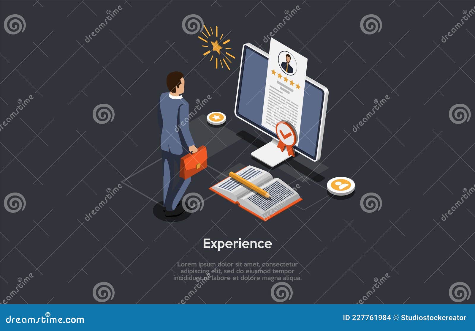 Illustration on Dark Background with Writing and Characters. 3D Cartoon ...