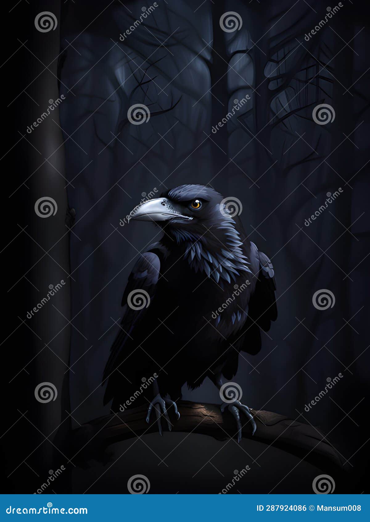 Illustration of a Dark Crow on a Tree Branch, Ai Generated Stock ...