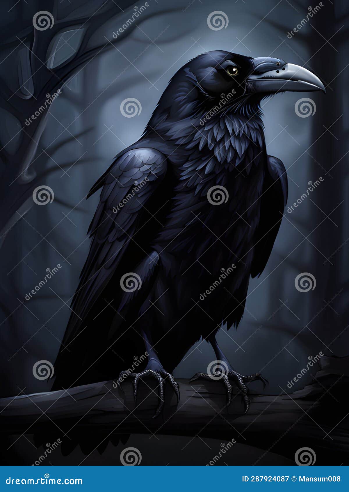 Illustration of a Dark Crow on a Tree Branch, Ai Generated Stock ...