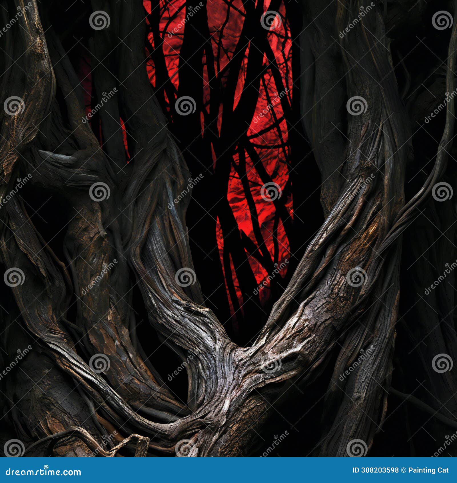 Dark Forest with Black Trees and Red Light Stock Illustration ...