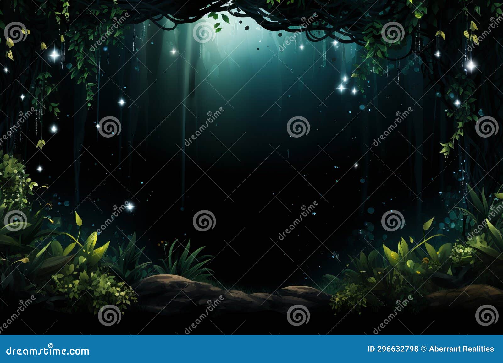 An Illustration of a Dark Forest with Glowing Lights Stock Illustration ...