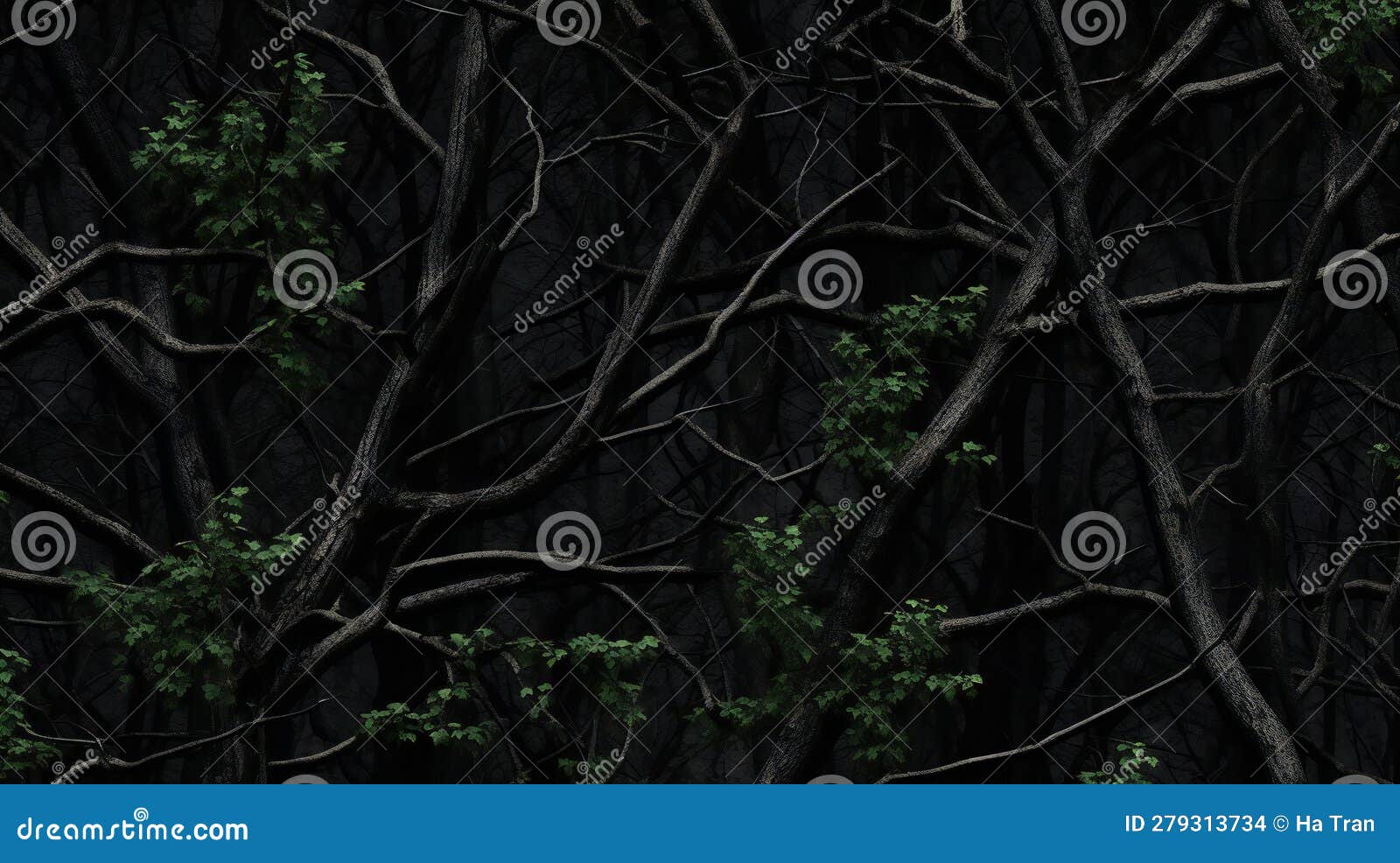 Dark Forest with Tree Branches and Leaves Stock Illustration ...