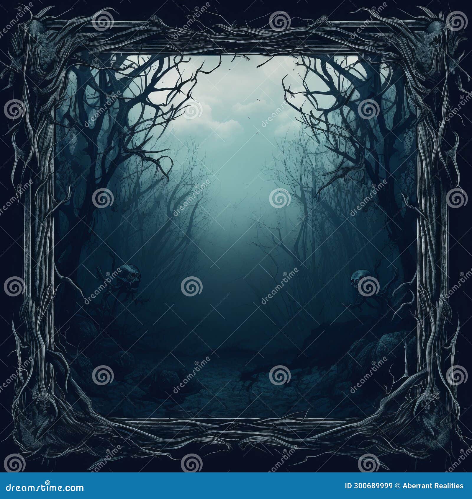 An Illustration of a Dark Forest with Trees in the Background Stock ...