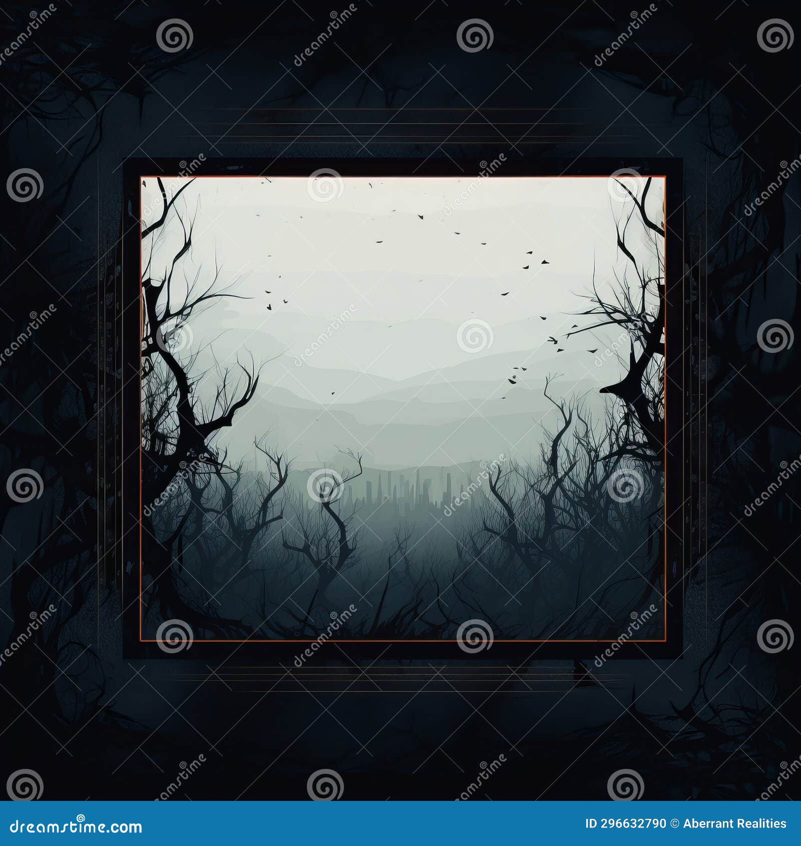 An Illustration of a Dark Forest with a Window in the Background Stock ...