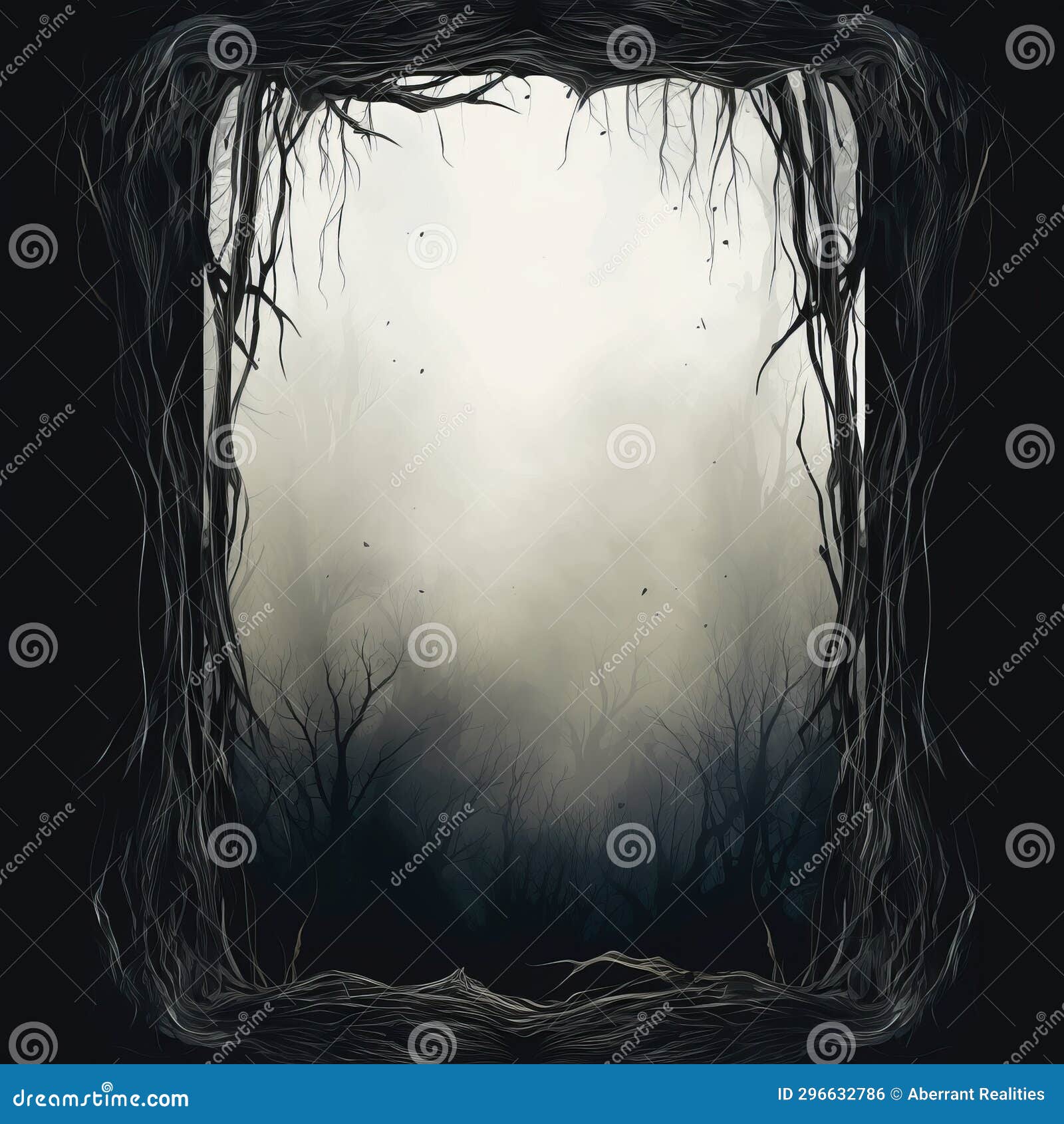 An Illustration of a Dark Forest with a Window Frame Stock Illustration ...