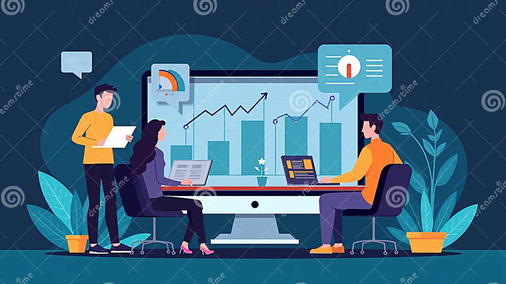 Illustration of Data Analysis Team Working Together in Office Stock ...