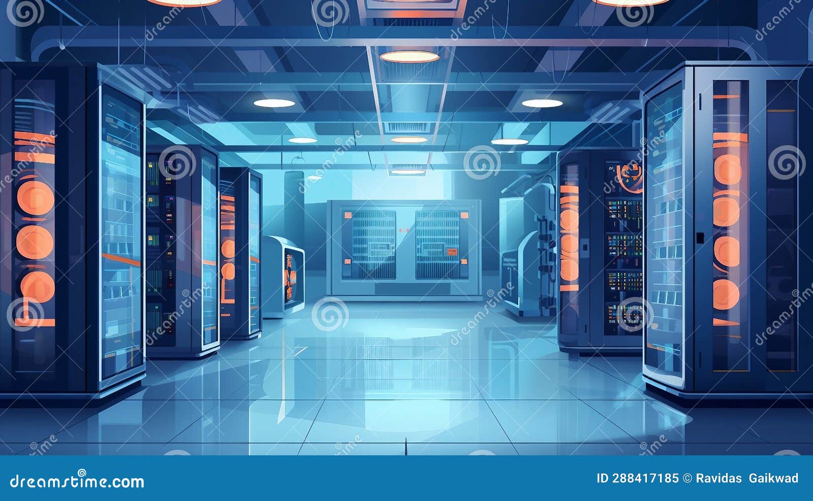 An Illustration of Data Center Room Interior with Server Storages AI ...