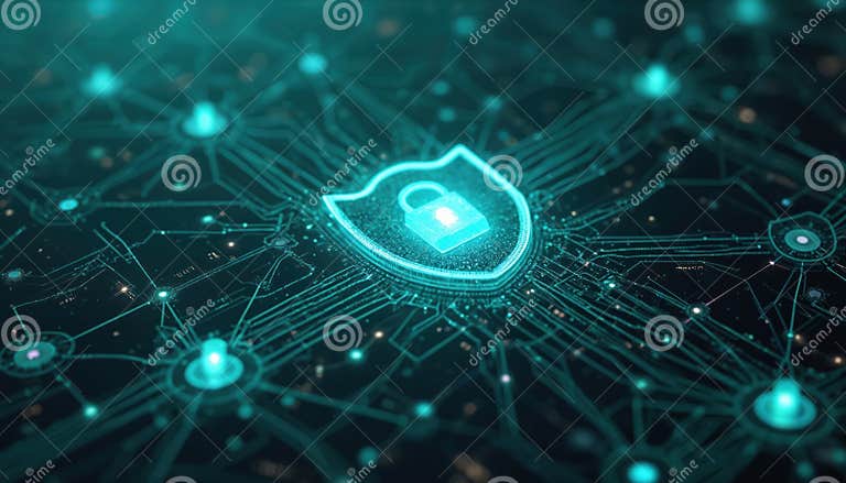 Illustration of Data Flow with Security Lock Shield, Cybersecurity ...