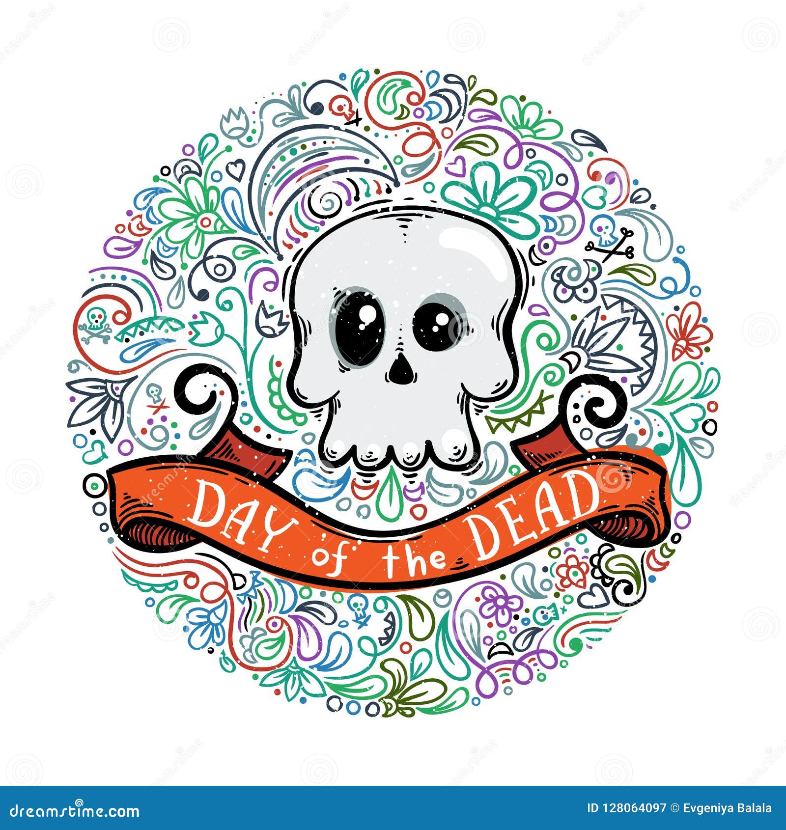 Illustration with the Day of the Dead Lettering and Skull on Pattern ...