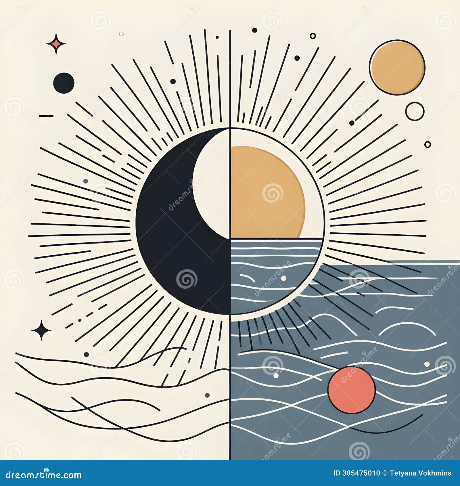 Illustration of a Day and Night , Half Moon and Half Sun Stock ...