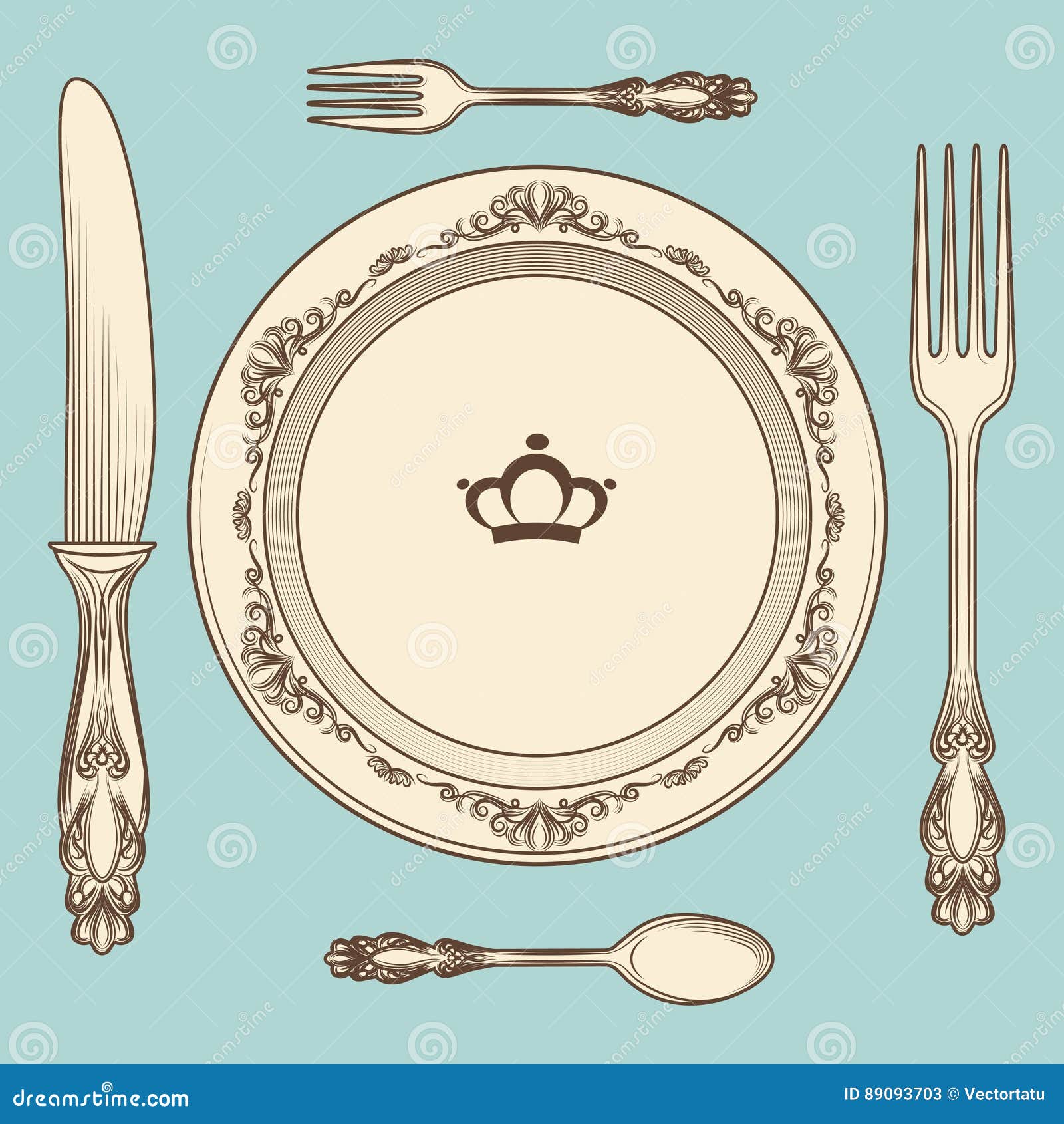 Illustration De Couverts Et De Plat De Vintage Illustration de Vecteur ...