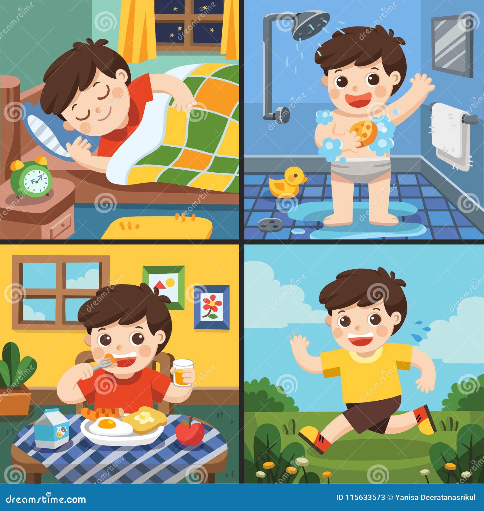 Illustration De La Routine Quotidienne D'un Garçon Mignon Illustration ...