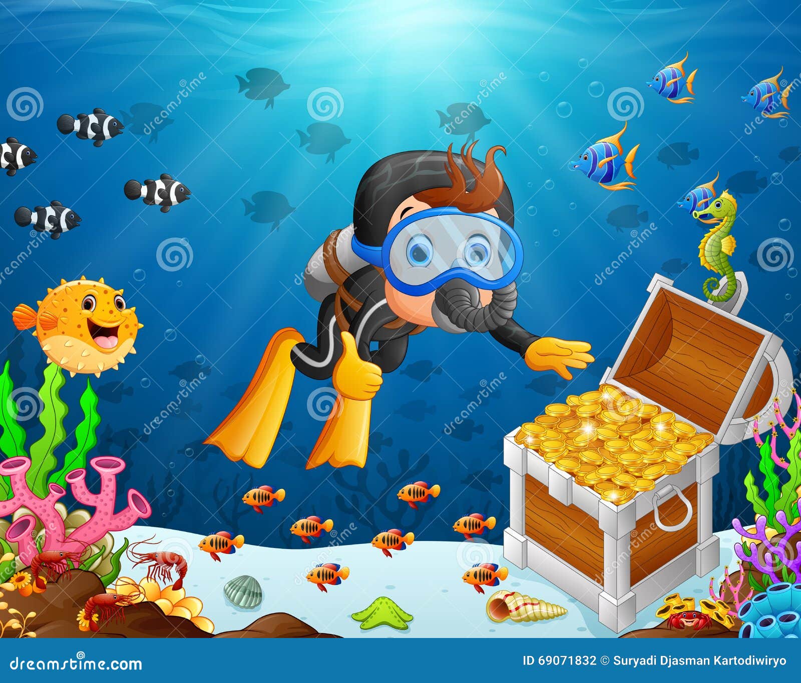 Illustration De Plongeur Sous La Mer Illustration de Vecteur ...