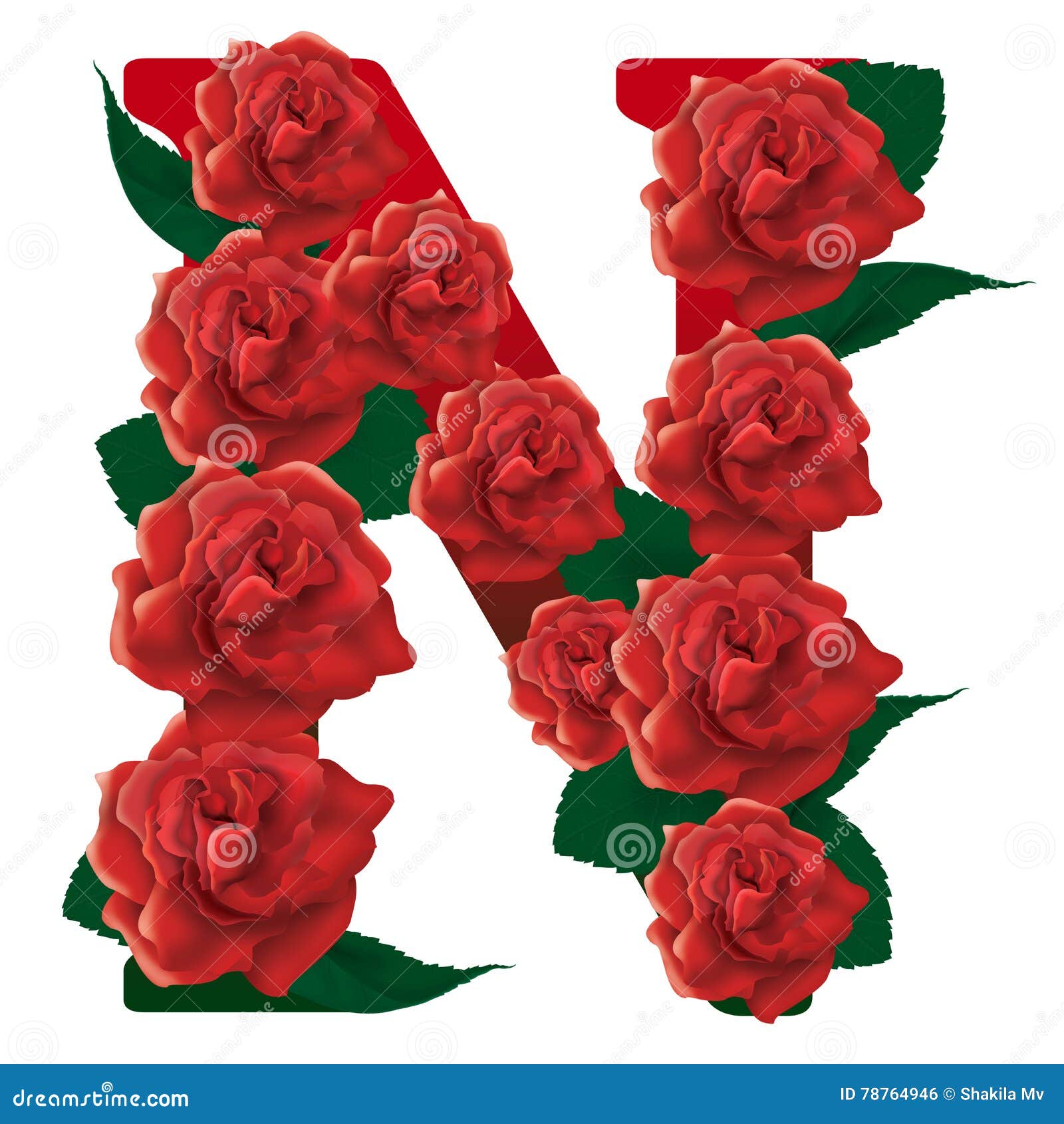 Illustration De Roses Rouges De La Lettre N Photo stock - Illustration ...