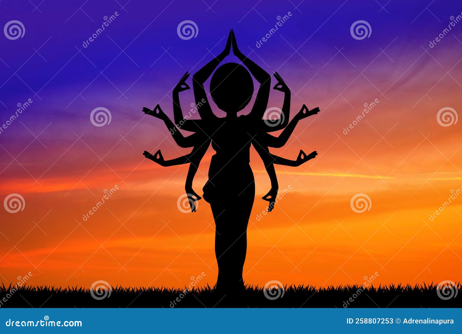 Dea Kali Silhouette at Sunset Stock Illustration - Illustration of ...
