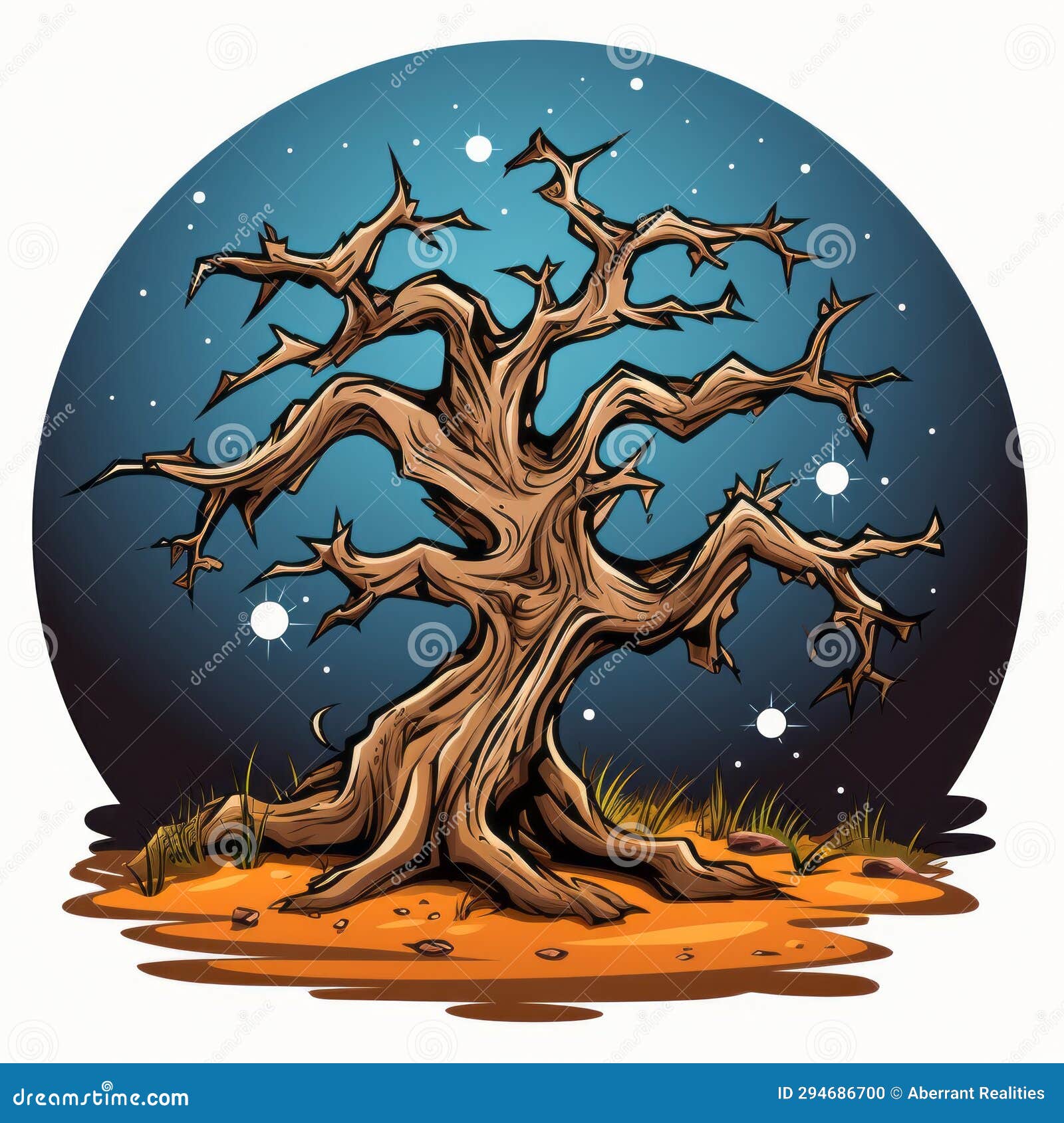 An Illustration of a Dead Tree in the Night Sky Stock Illustration ...