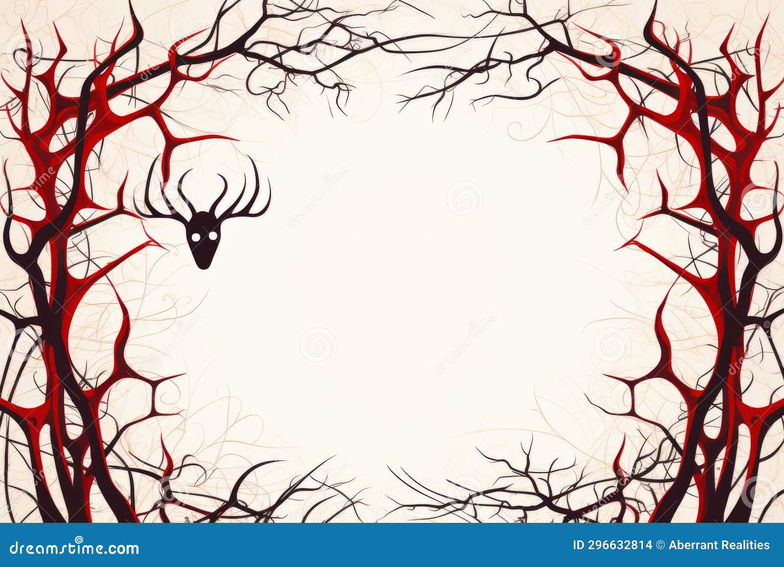 An Illustration of a Deer Head in a Frame with Red Branches Stock ...