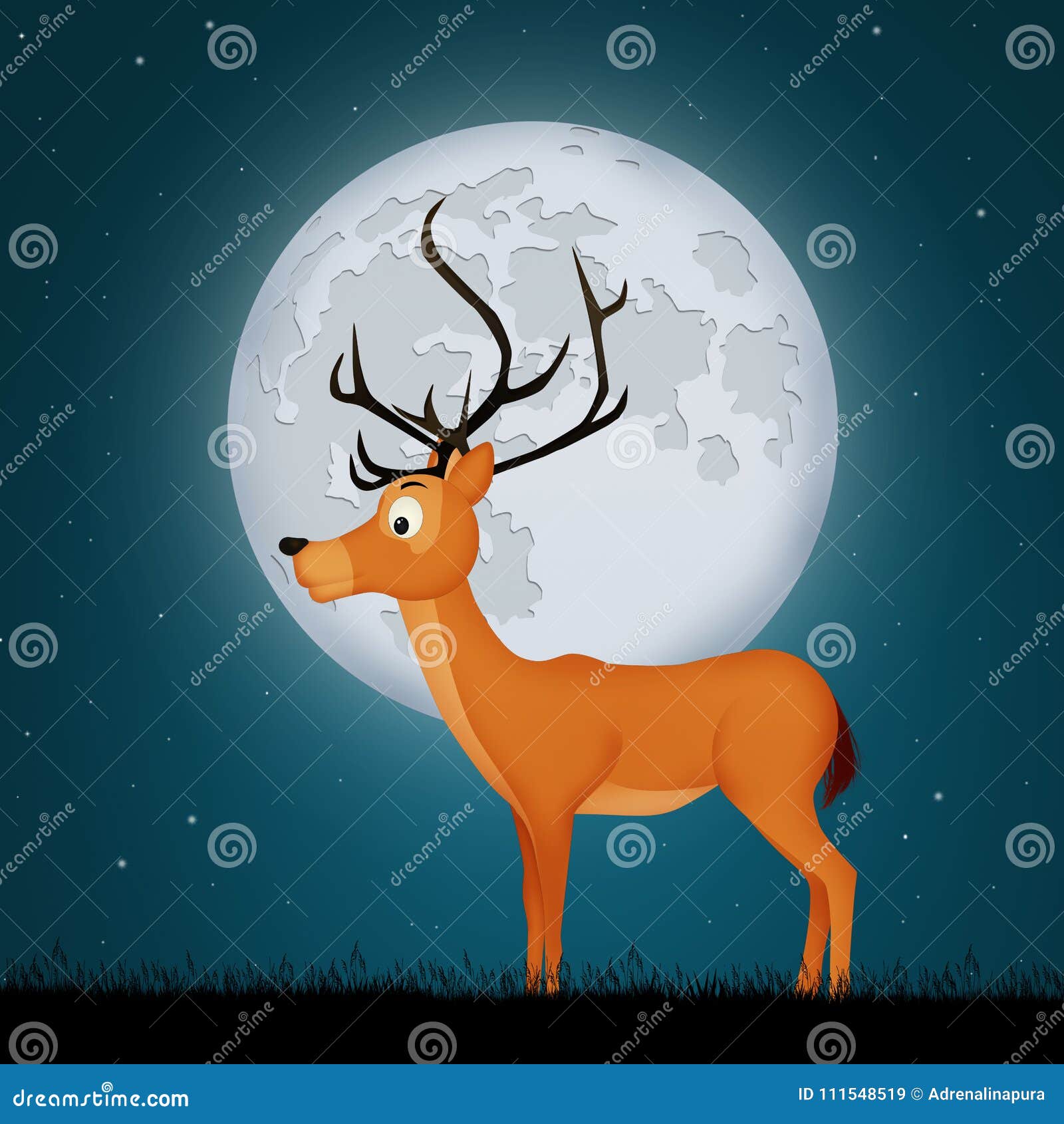 Deer in the moonlight stock illustration. Illustration of reindeer ...