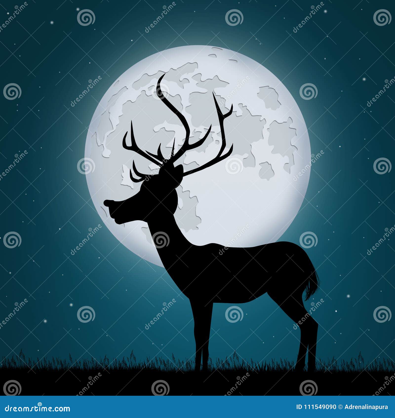 Deer in the moonlight stock illustration. Illustration of nature ...