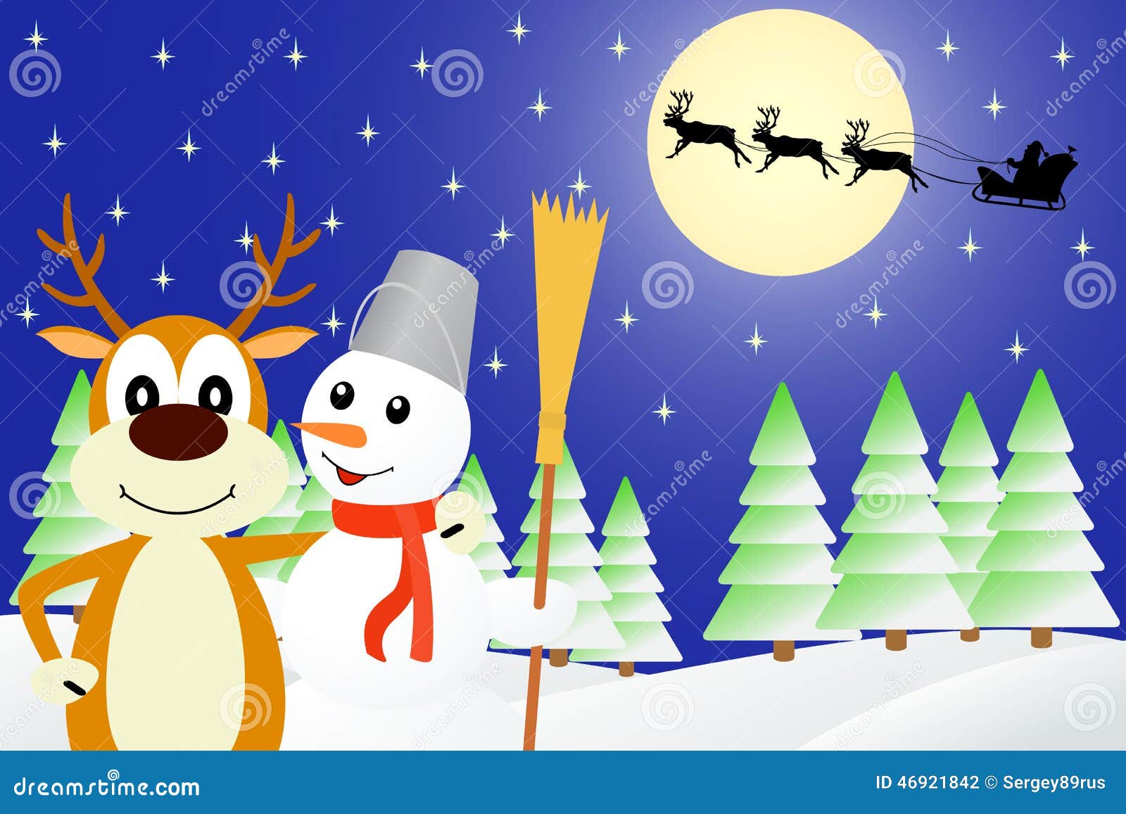 Illustration the Deer and the Snowman. Stock Vector - Illustration of ...