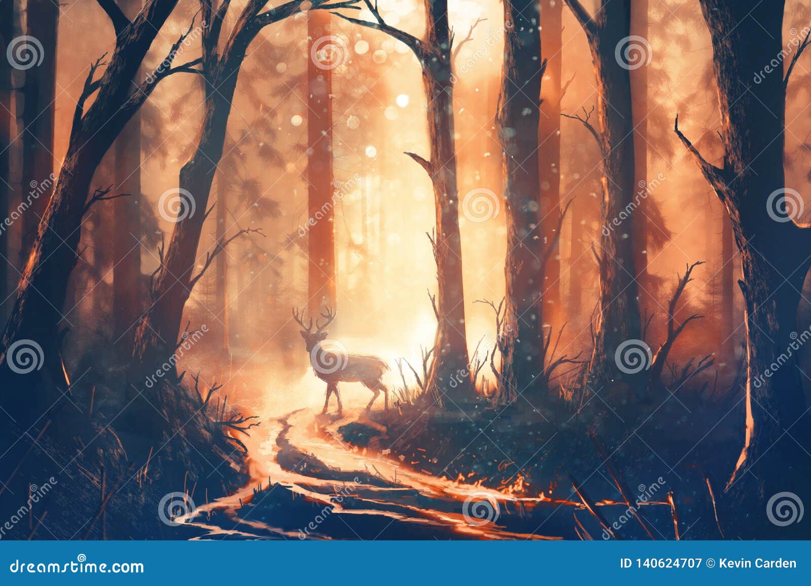 Illustration of a Deer in Warm Forest Stock Illustration - Illustration ...