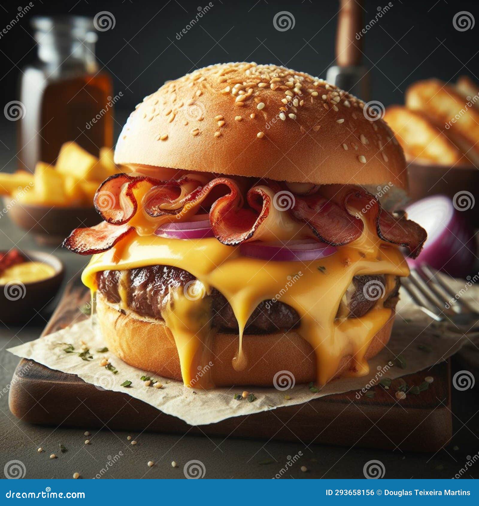 Illustration of a Delicious and Juicy Hamburger on Display Stock ...