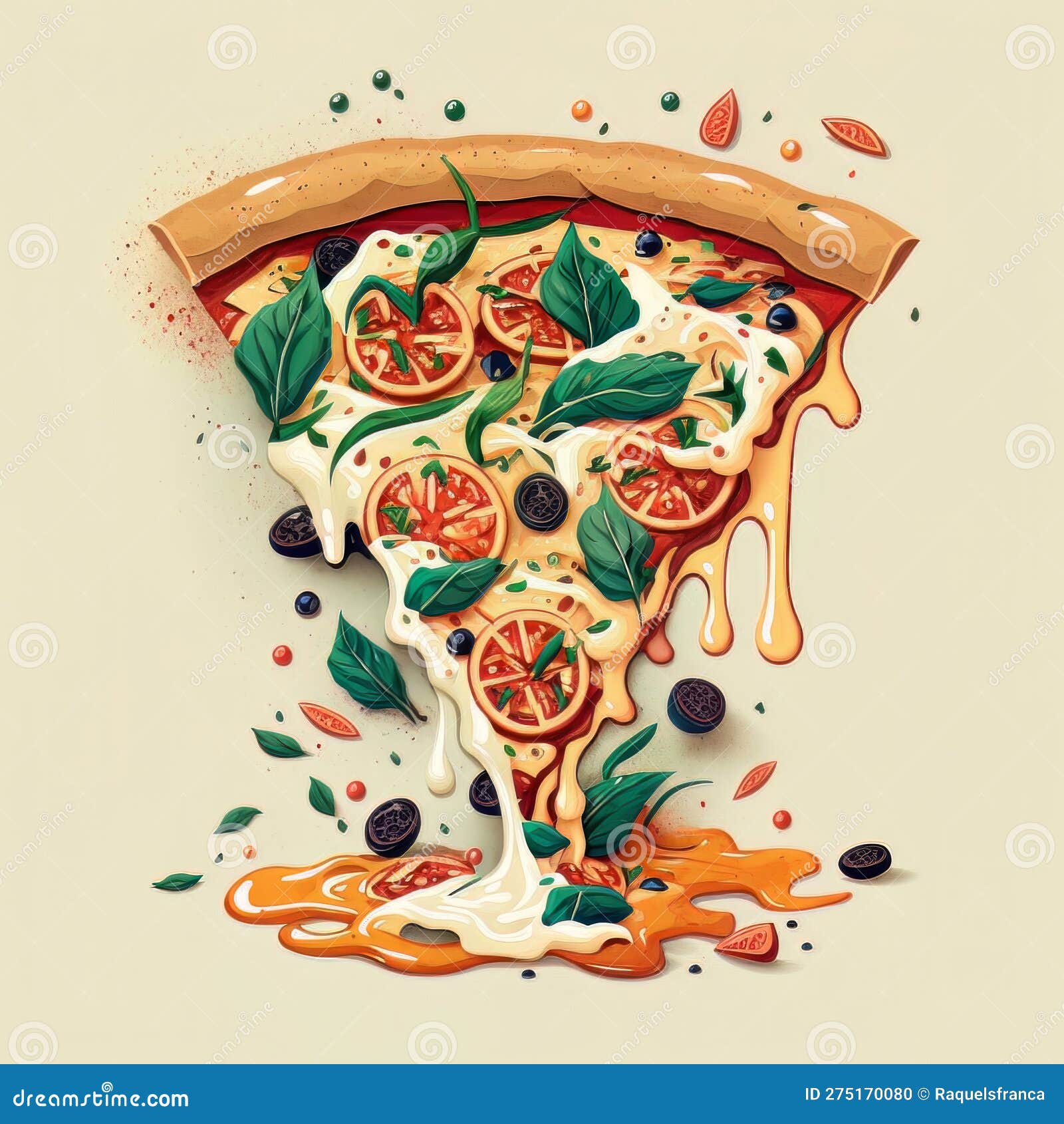 Illustration of a Delicious Pizza Slice with Melting Cheese. Stock ...
