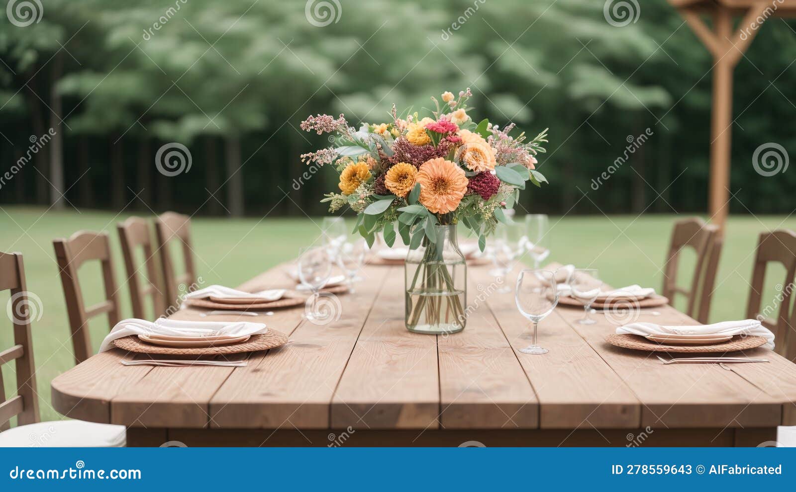 An Illustration of a Delightfully Enchanting and Evocative Outdoor Dining Table AI Generative ...