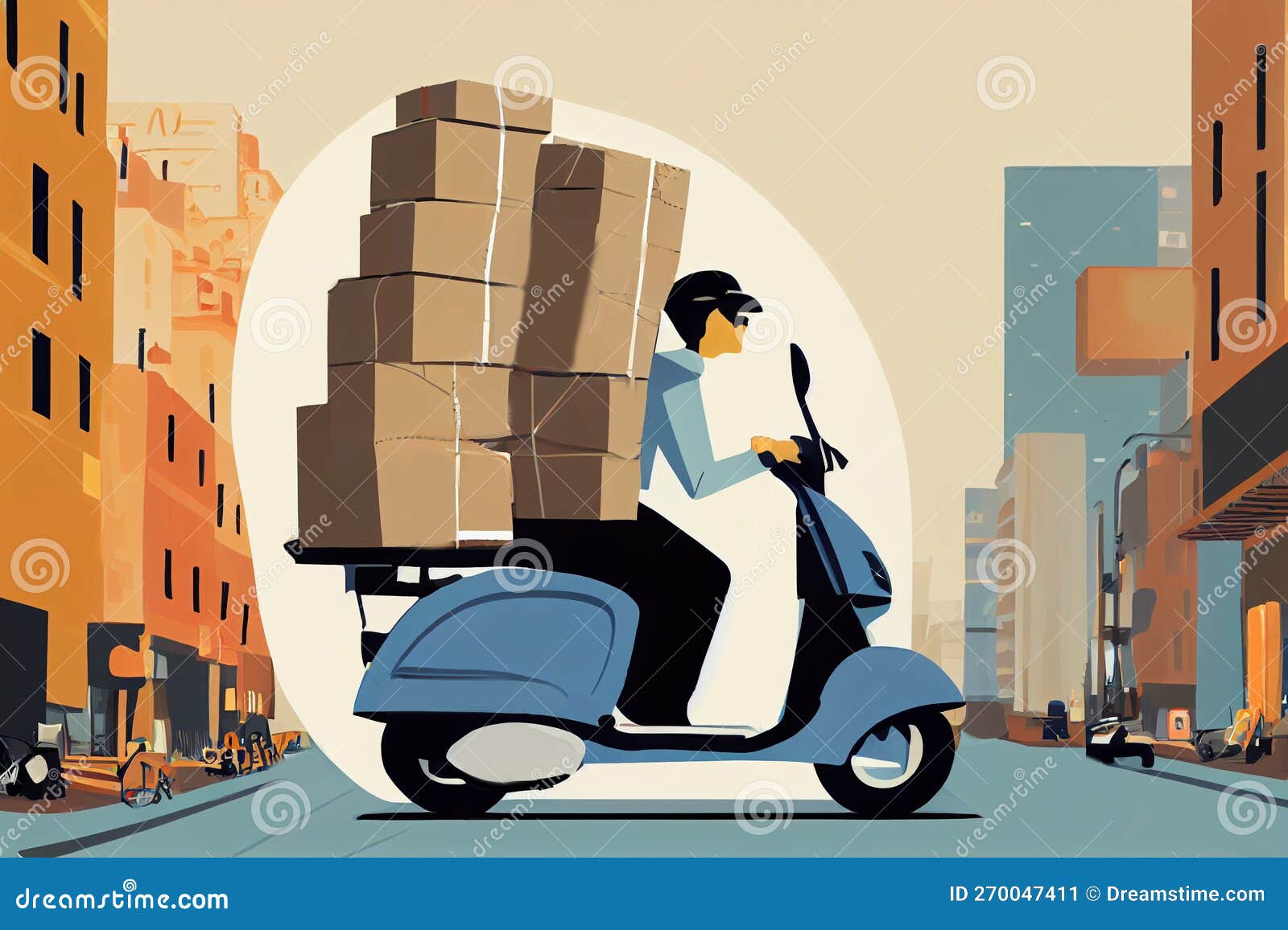 An Illustration of a Delivery Man Navigating Busy City Streets on a ... An Illustration of a Delivery Man Navigating Busy City Streets on a ...