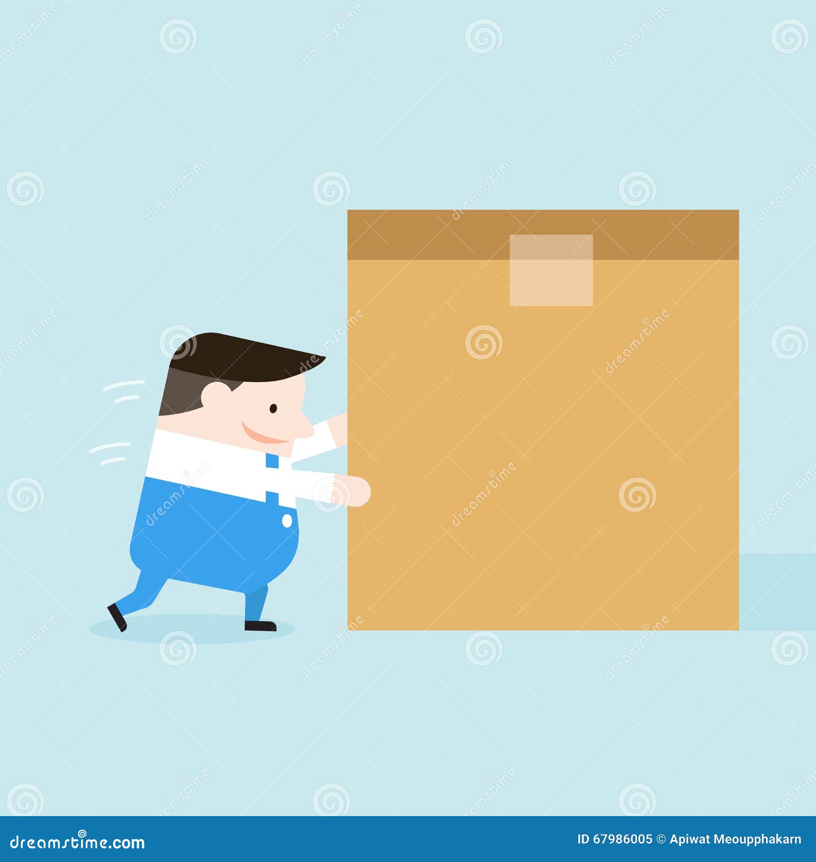 Illustration of Delivery Man Try To Push Box Stock Vector ...