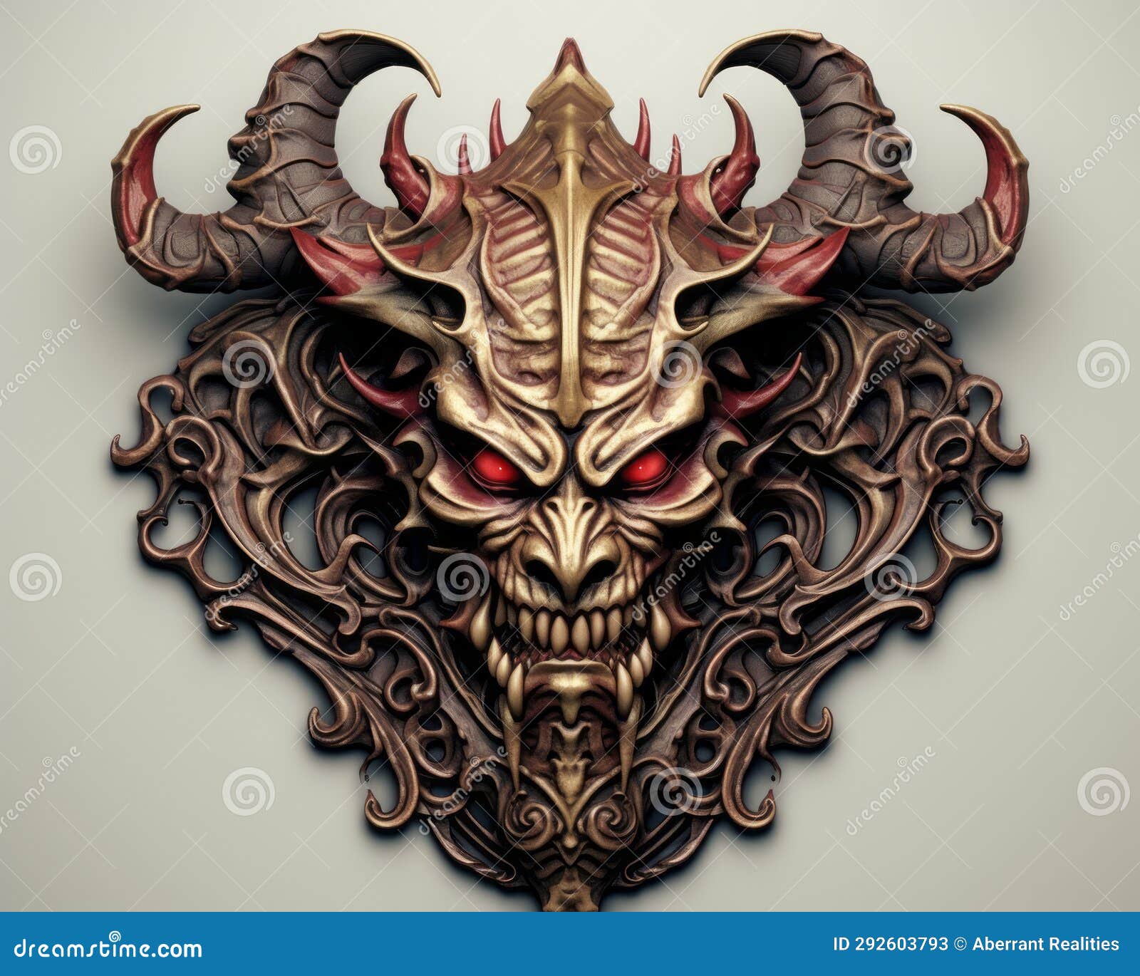 An Illustration of a Demon Head with Horns and Red Eyes Stock ...