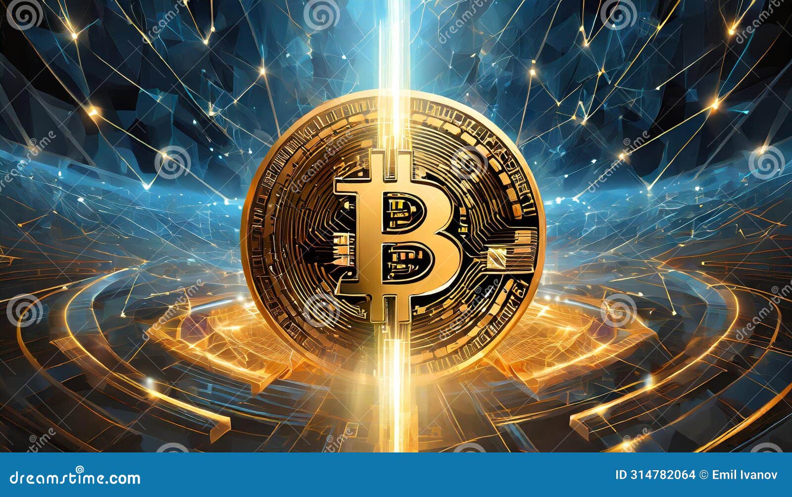 Illustration Depicting the Bitcoin Halving Event with a Glowing Coin ...