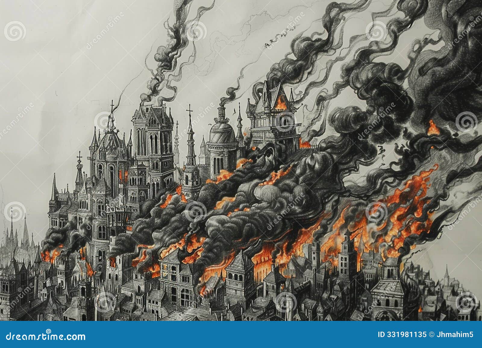 Burning Cityscape stock illustration. Illustration of disaster - 331981135