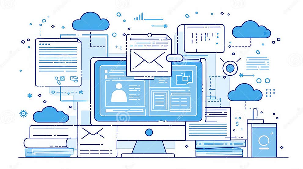 Digital Data Transfer and Cloud Computing Concept Illustration Stock Illustration - Illustration ...