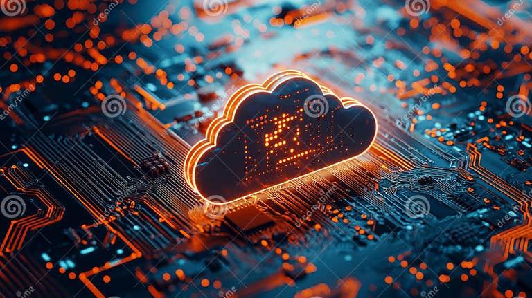 An Illustration Depicting Digital Cloud Computing, Cyber Security, and Data Network Protection ...