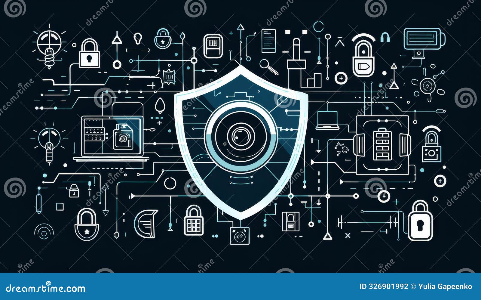Digital Security Shield Illustration with Network Connections and ...