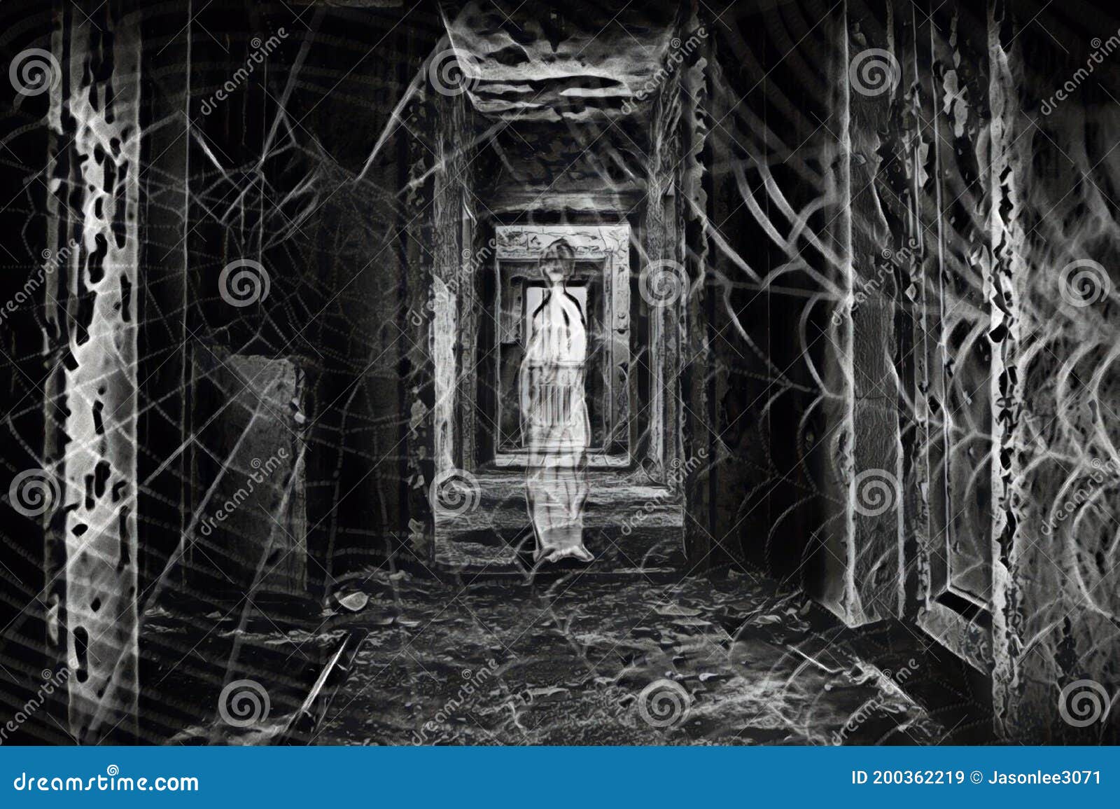 Ghost in the hallway stock illustration. Illustration of ghost - 200362219