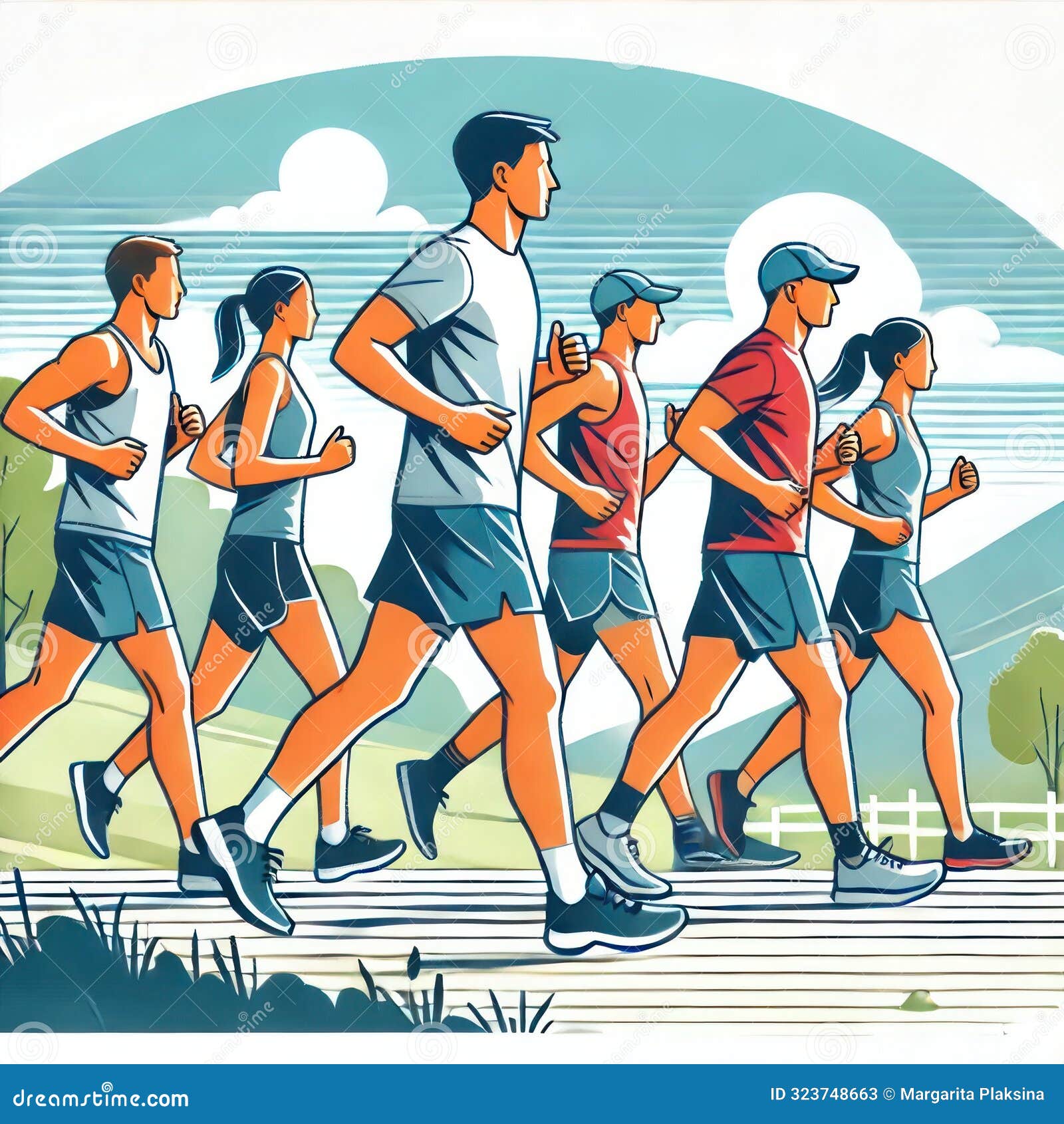 Group of Runners Enjoying a Morning Jog in Scenic Park Setting Stock ...