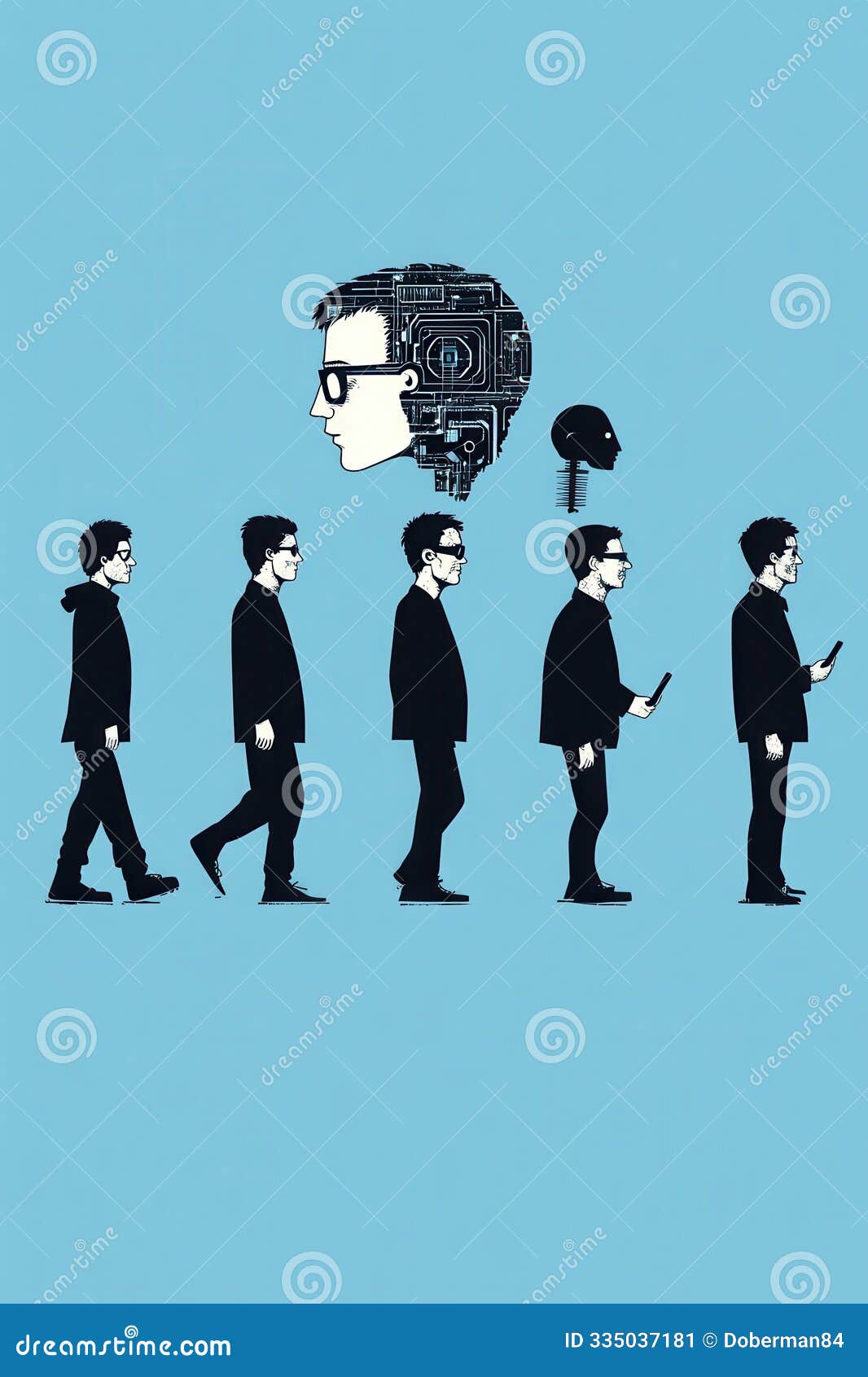 Illustration Depicting Human Evolution Transitioning into a Digital Age ...