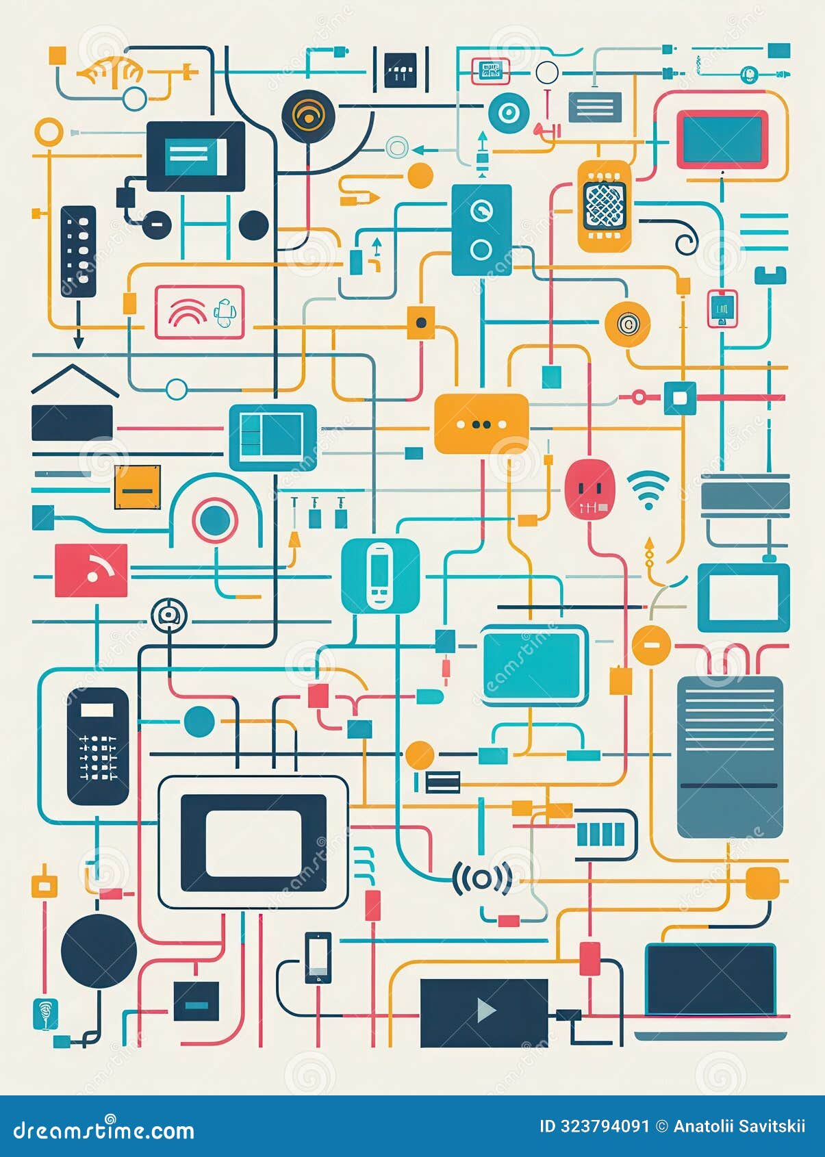 An Illustration Depicting Interconnected Network Devices and Smart Home ...