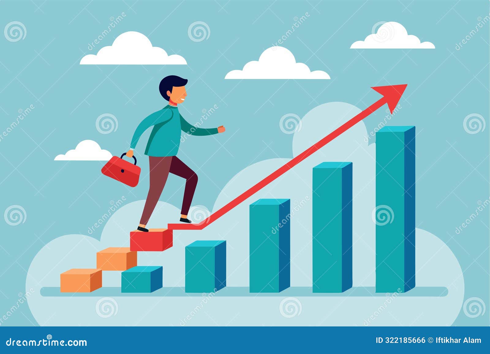 An Illustration Depicting a Man Walking Upwards on a Customized Bar ...