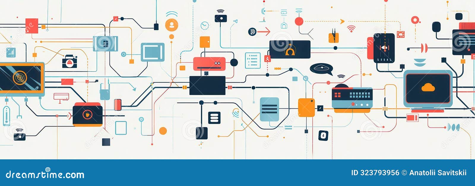 An Illustration Depicting a Network of Smart Home Devices, Routers, and ...