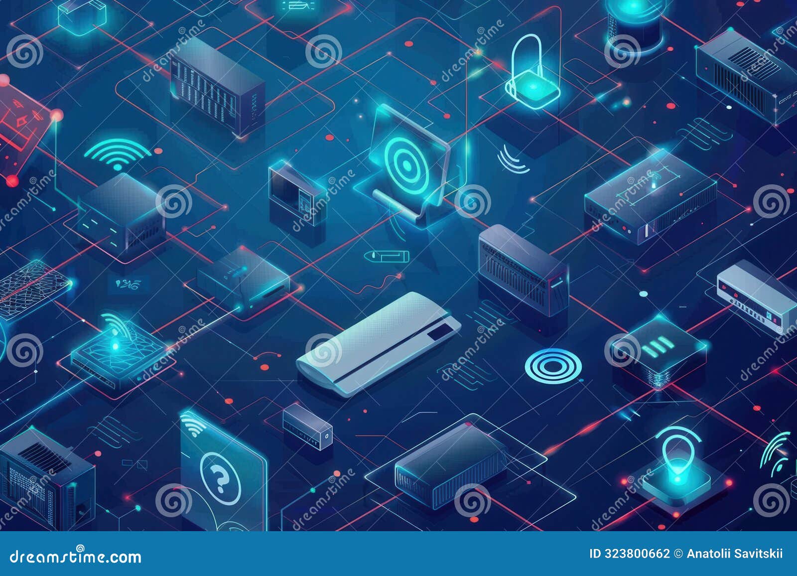 An Illustration Depicting a Network of Smart Home Devices, Routers, and ...