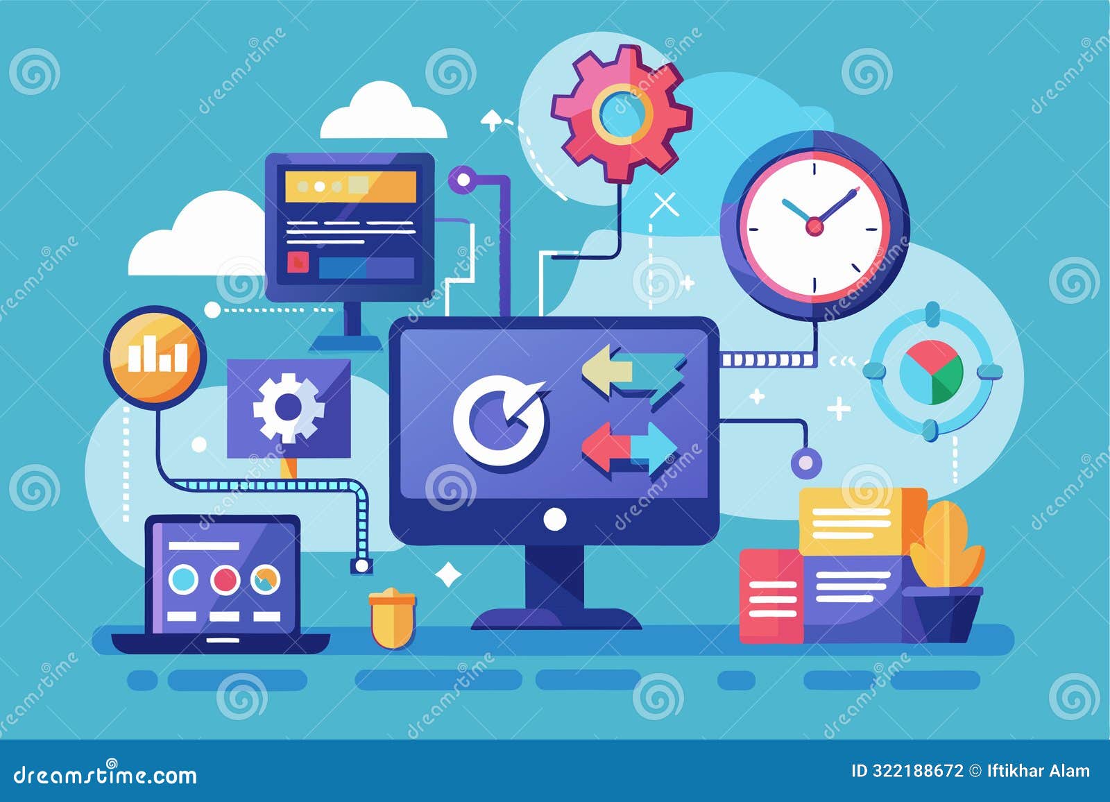 Time Synchronization Diagram - Vector Illustration | CartoonDealer.com #70365657