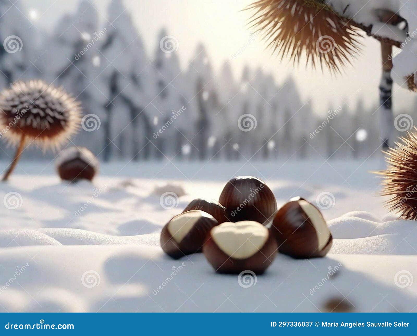 Chestnuts in the Snow Fallen from the Tree. Stock Illustration ...