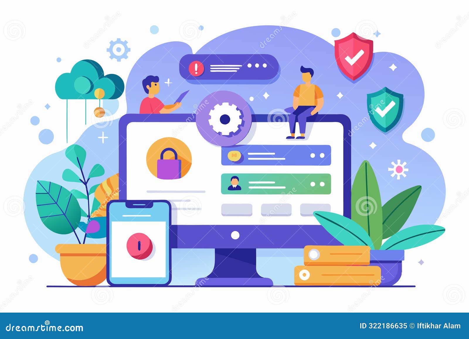 An Illustration Depicting a Secure Login Process with Two Figures, a ...